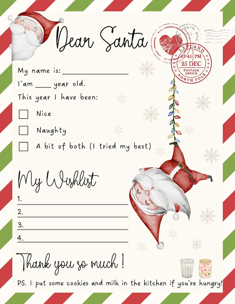 Christmas Kids Santa Letter Printable Letter to Santa - Etsy