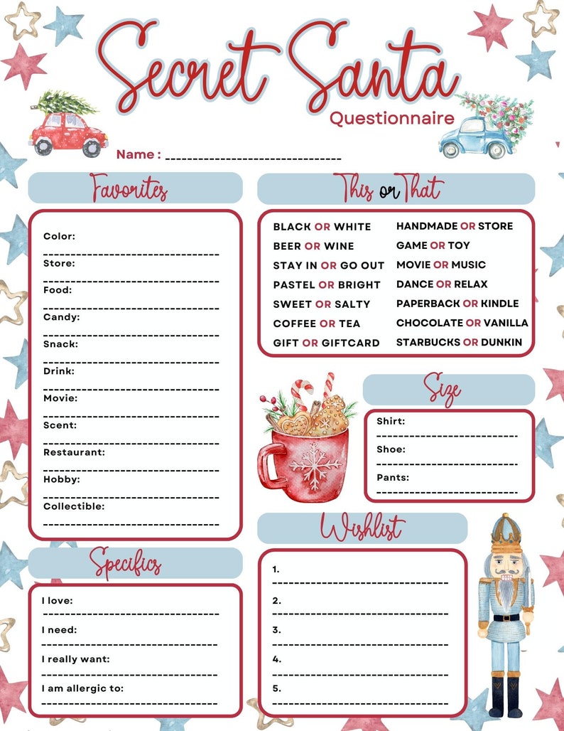 Secret Santa Gift Exchange Questionnaire,secret Santa Questionnaire for ...