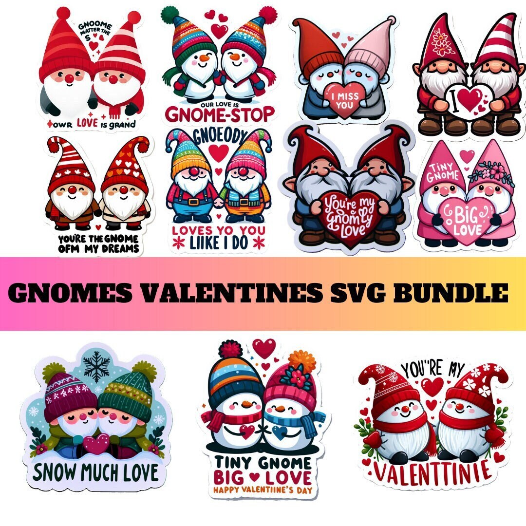 Gnomes Valentine Svg Png Bundle, Valentine Svg, Cute Gnomes Svg, Gnomes ...