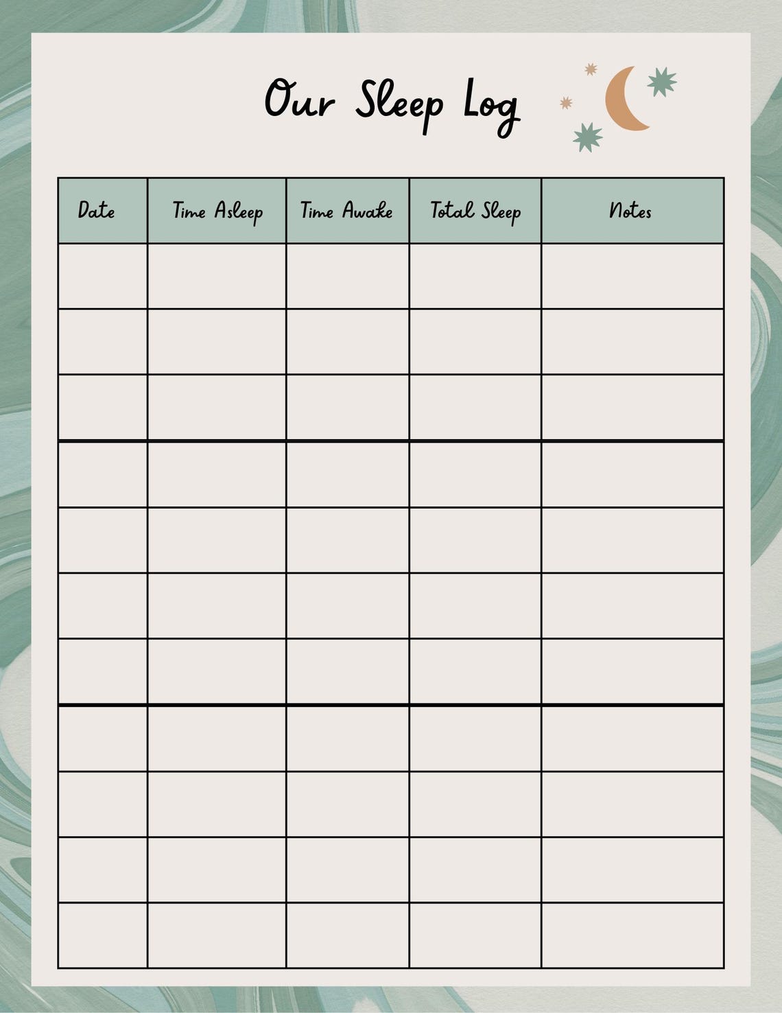 Baby Sleep Log Printable | Newborn Sleep Tracker | Infant Sleep ...