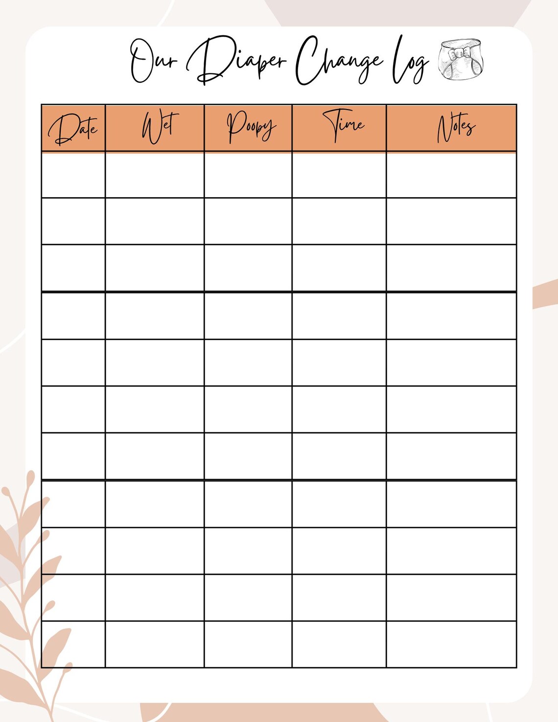 Baby Diaper Change Log Printable: Newborn Tracker (PDF Download) - Etsy