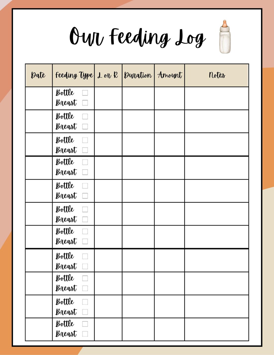 Baby Feeding Log Printable | Track Breastfeeding, Bottle Feeding, and ...