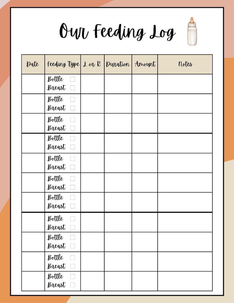 Baby Feeding Log Printable | Track Breastfeeding, Bottle Feeding, and ...