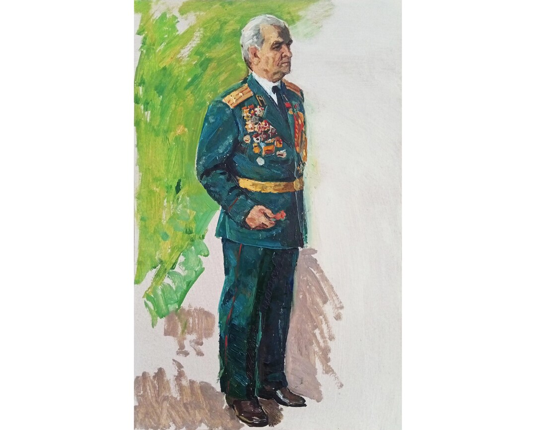 VINTAGE MILITARY PORTRAIT Original Oil Painting by Ukrainian Artist O ...