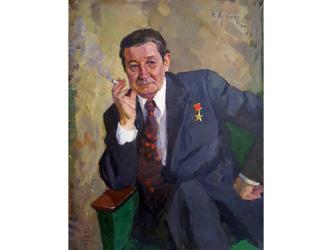 Vintage Male Portrait Original Oil Painting on Canvas by Ukrainian ...