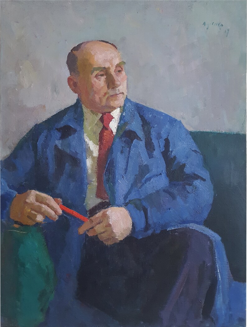 VINTAGE MALE PORTRAIT Original Oil Painting on Canvas by - Etsy