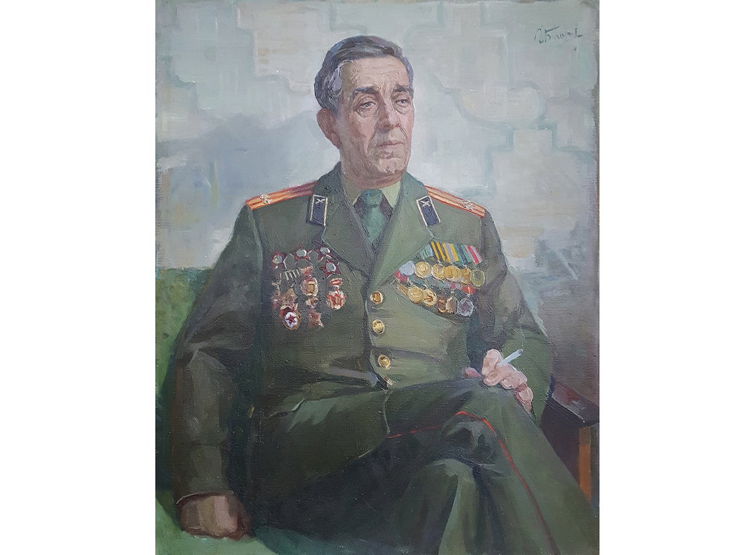 Vintage Military Portrait Original Oil Painting by Ukrainian Artist I ...