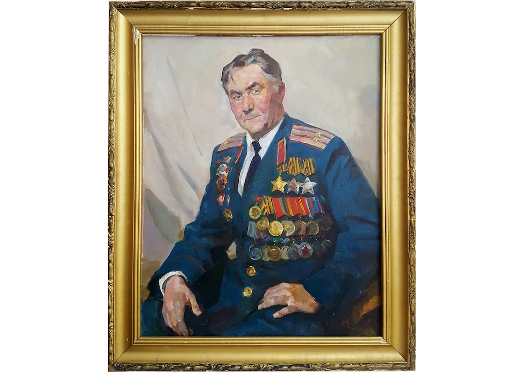 VINTAGE MILITARY PORTRAIT Original Oil Painting by Ukrainian Artist L ...