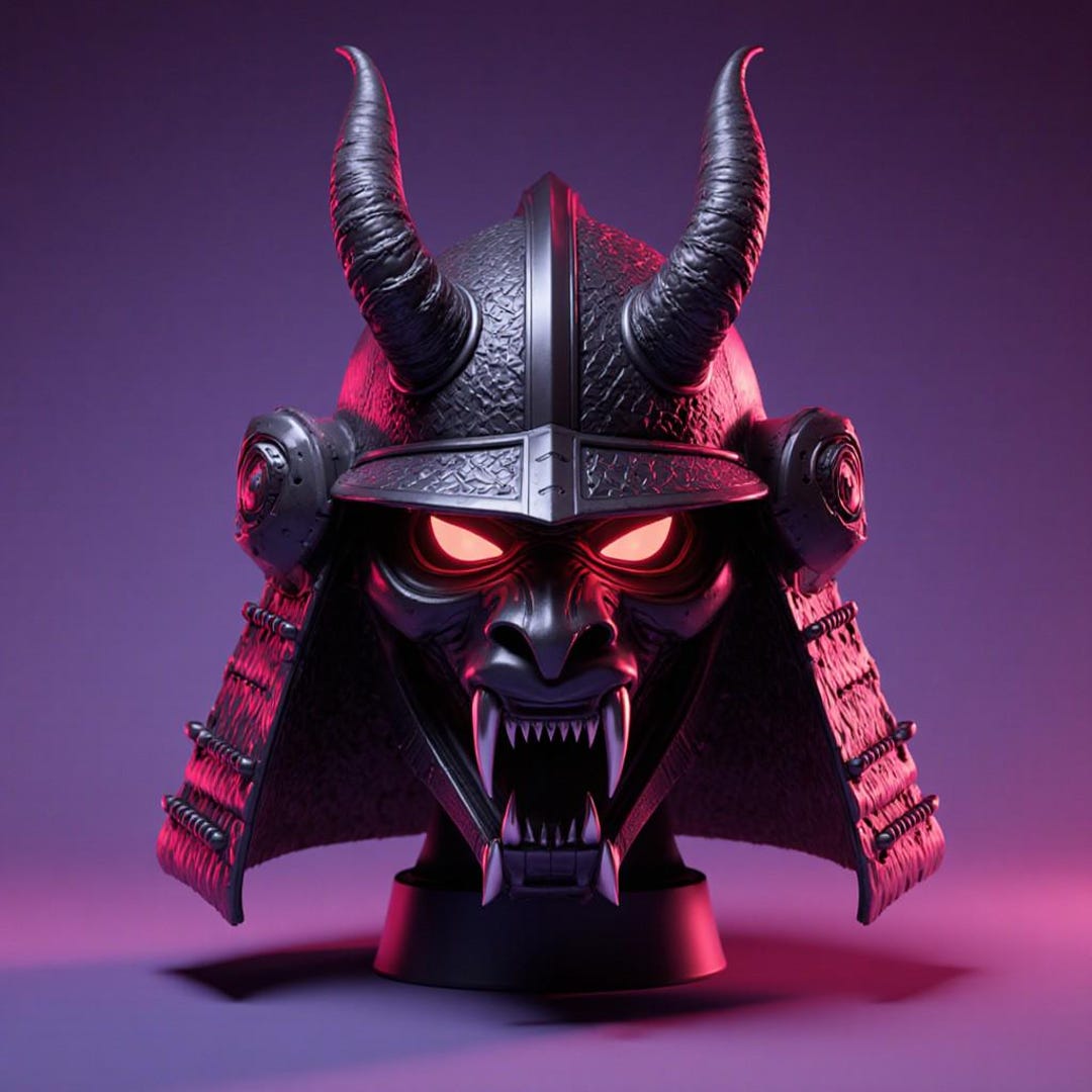Demonic Samurai Horned Helmet STL – Dark Oni Warrior Bust – Fantasy ...