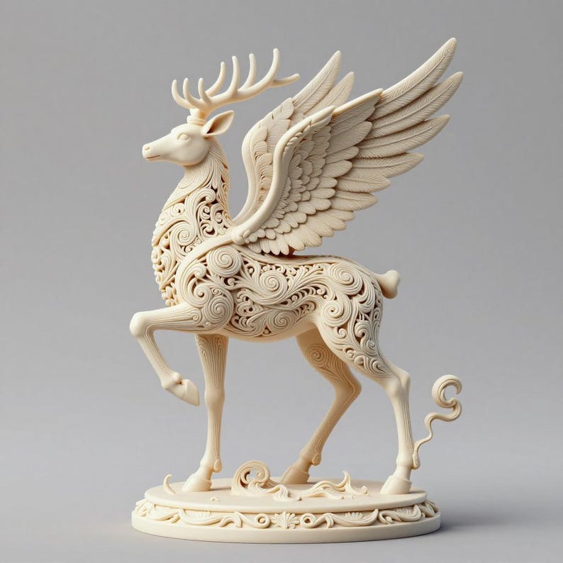 Winged Deer STL File – Fantasy Mythical Animal Sculpture – 3D Printable ...