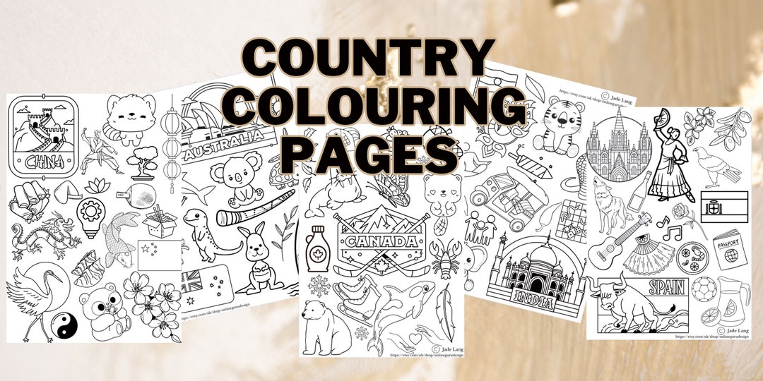 Printable Country Colouring Sheets 5 X Instant Downloads. - Etsy