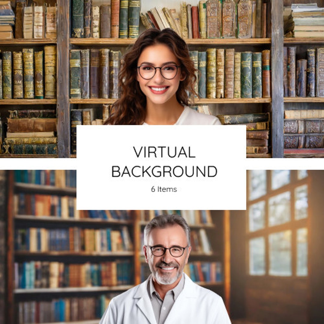 Vintage Library Home Office Backgrounds 6 Digital Workspaces Zoom ...