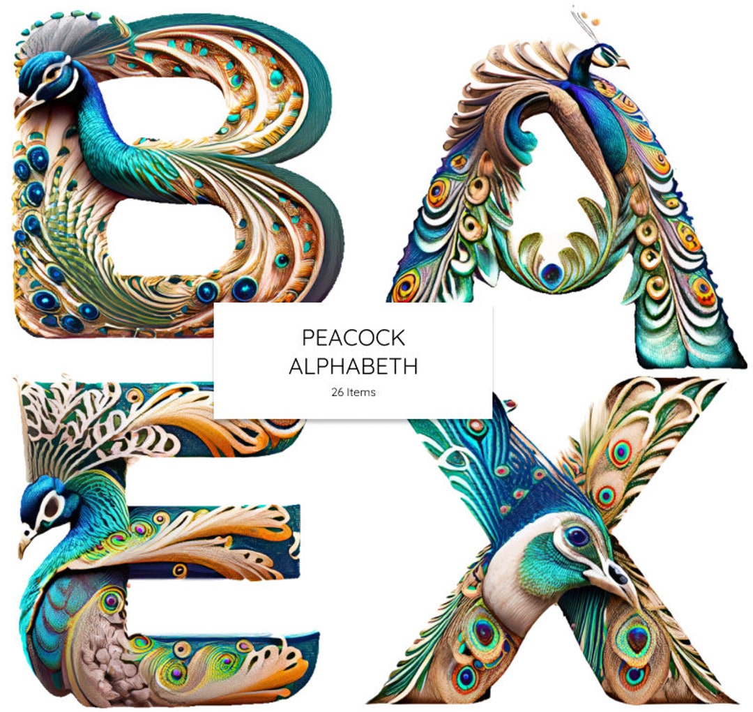 Peacock Alphabet Clipart Bundle 26 High-quality Pngs for Memory Books ...