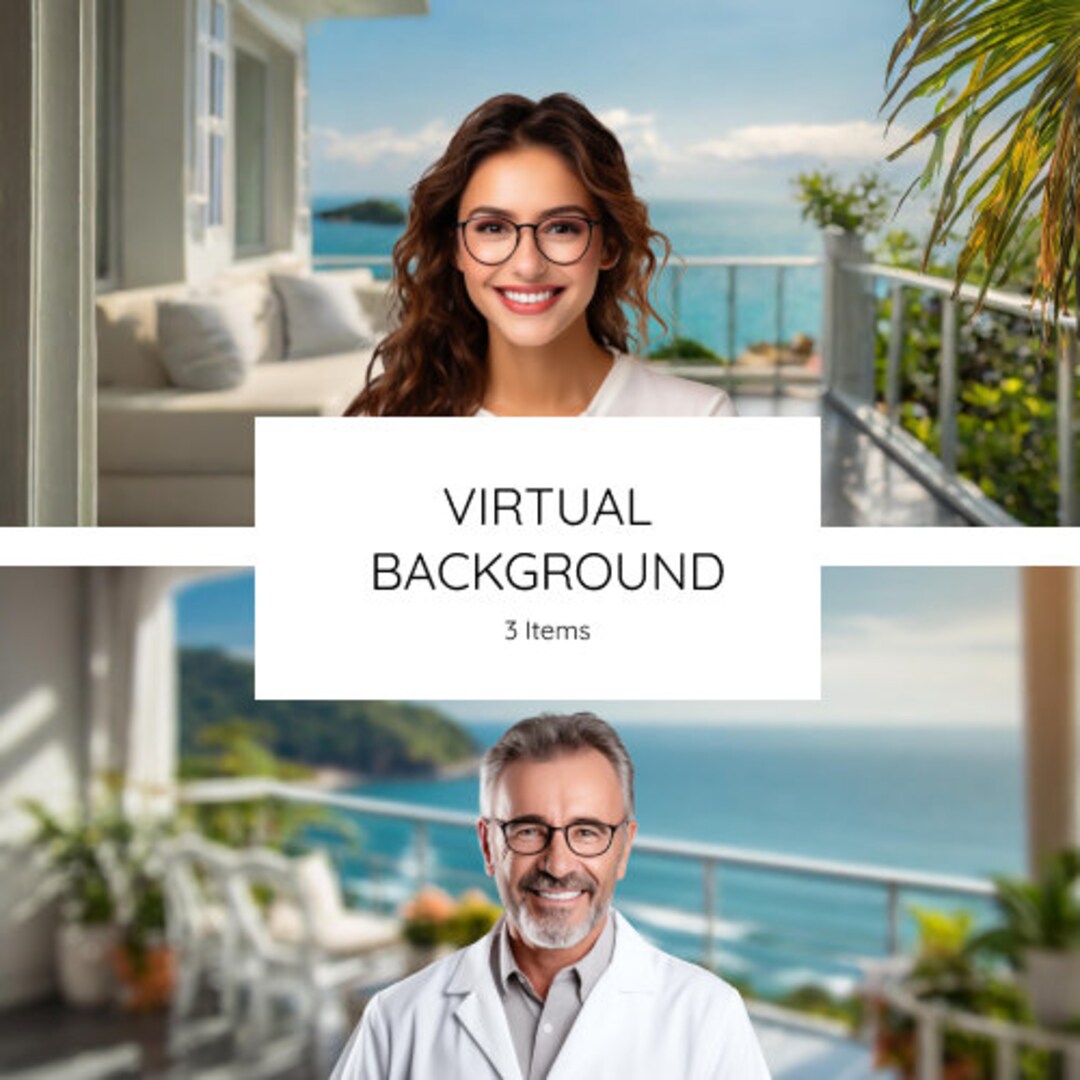 Ocean View Balcony Home Office Virtual Backgrounds 3 Digital Workspaces ...