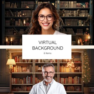 Festive Christmas Decorated Bookcase Library Video Virtual - Etsy