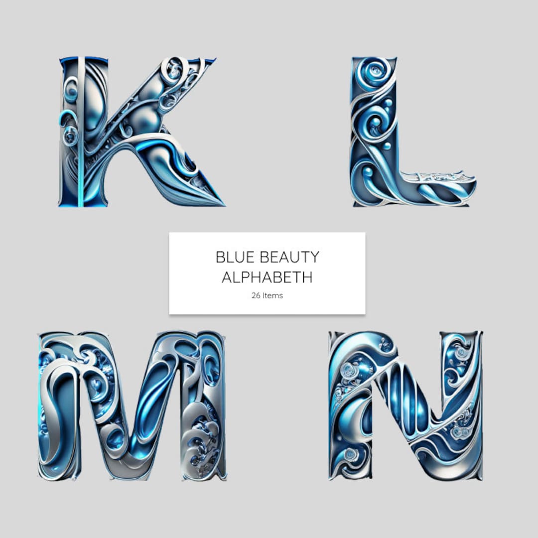 Printable Blue Beauty Alphabet Clipart - 26 High-quality Pngs for ...
