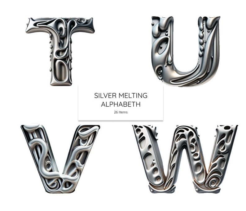 Printable Hot Melting Silver Aesthetic Alphabet Clipart High-quality ...