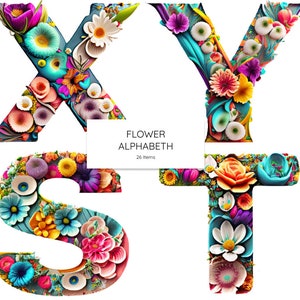 Flower Alphabet Clipart Bundle 26 High-quality Pngs for Scrapbooks ...