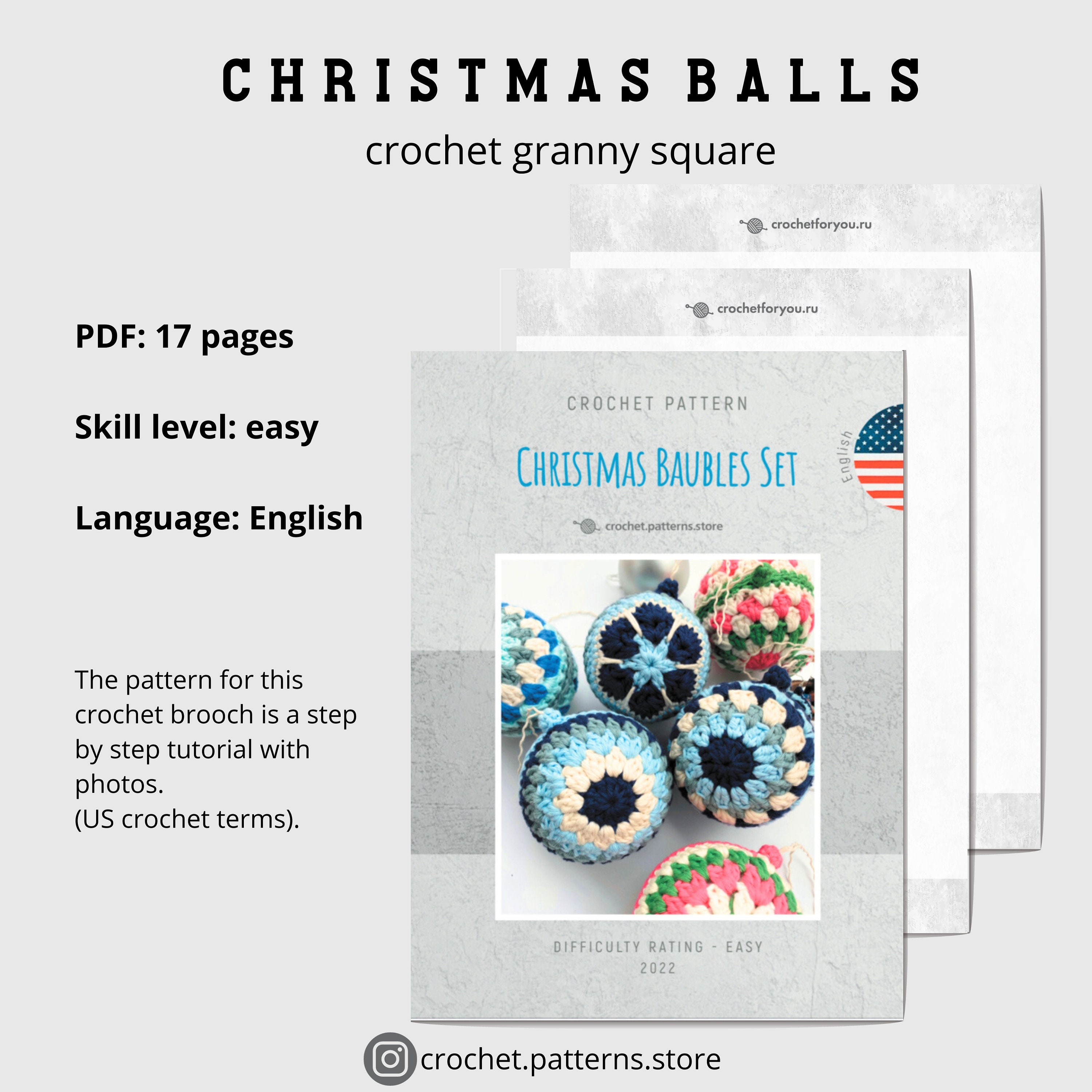 Crochet Granny Square Pattern, Christmas Baubles PATTERN in ENGLISH ...