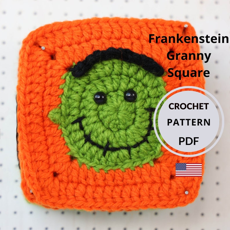 Crochet Granny Square Halloween PATTERN, Motif Frankenstein Tutorial ...