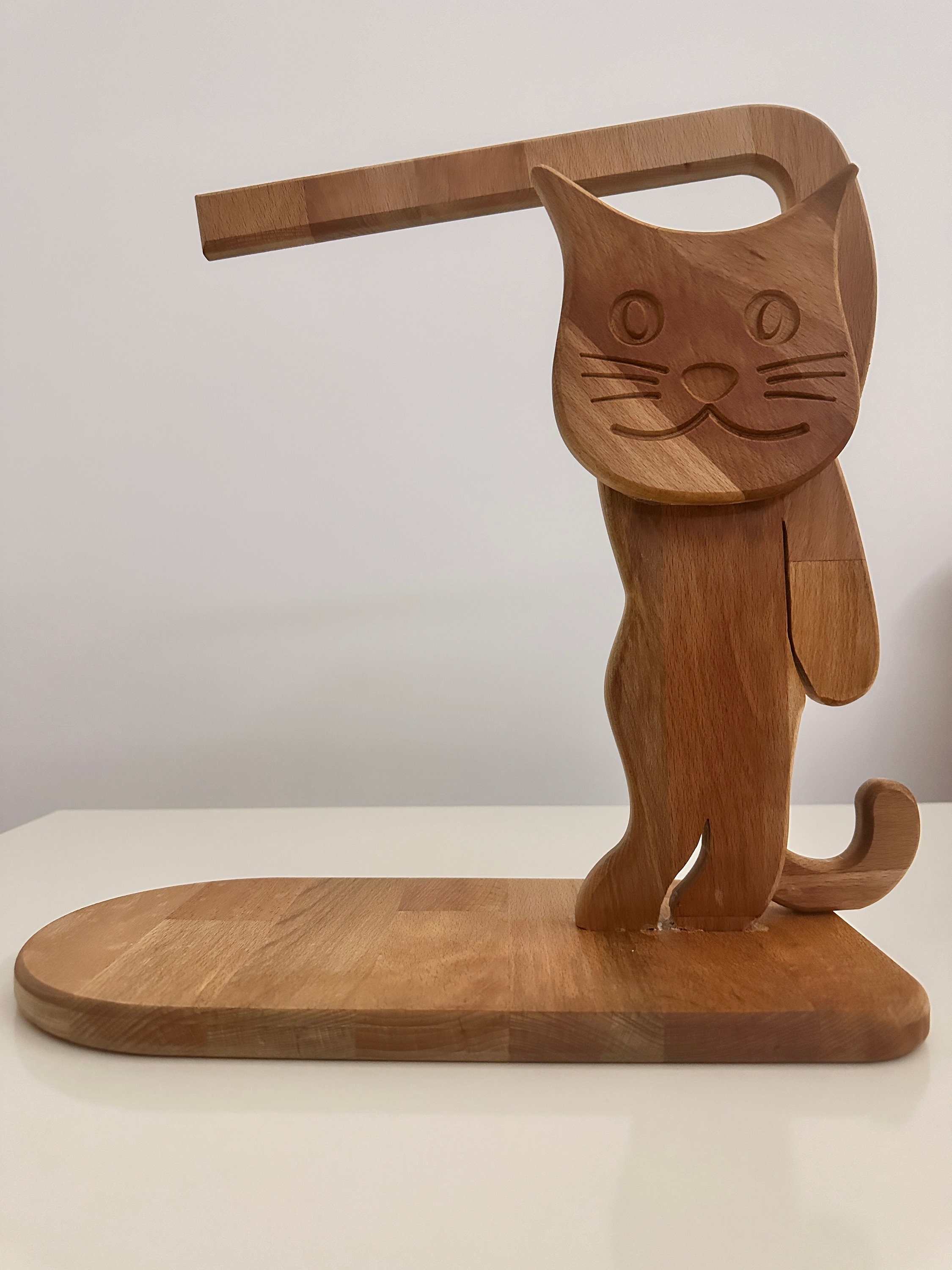Handmade Beech Wood Cat Paper Towel Holder - Etsy