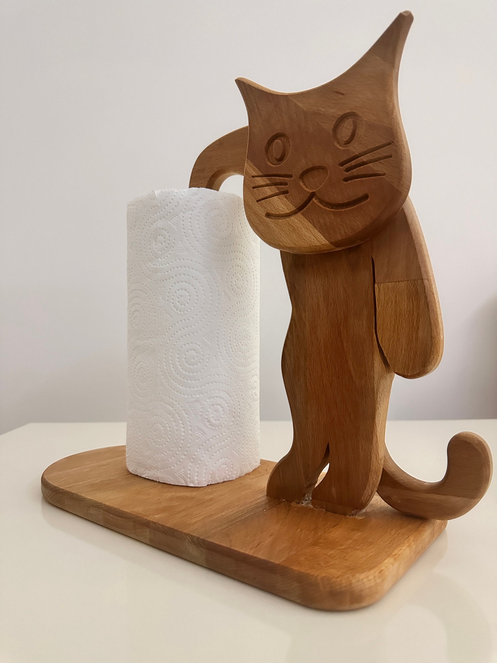 Handmade Beech Wood Cat Paper Towel Holder - Etsy