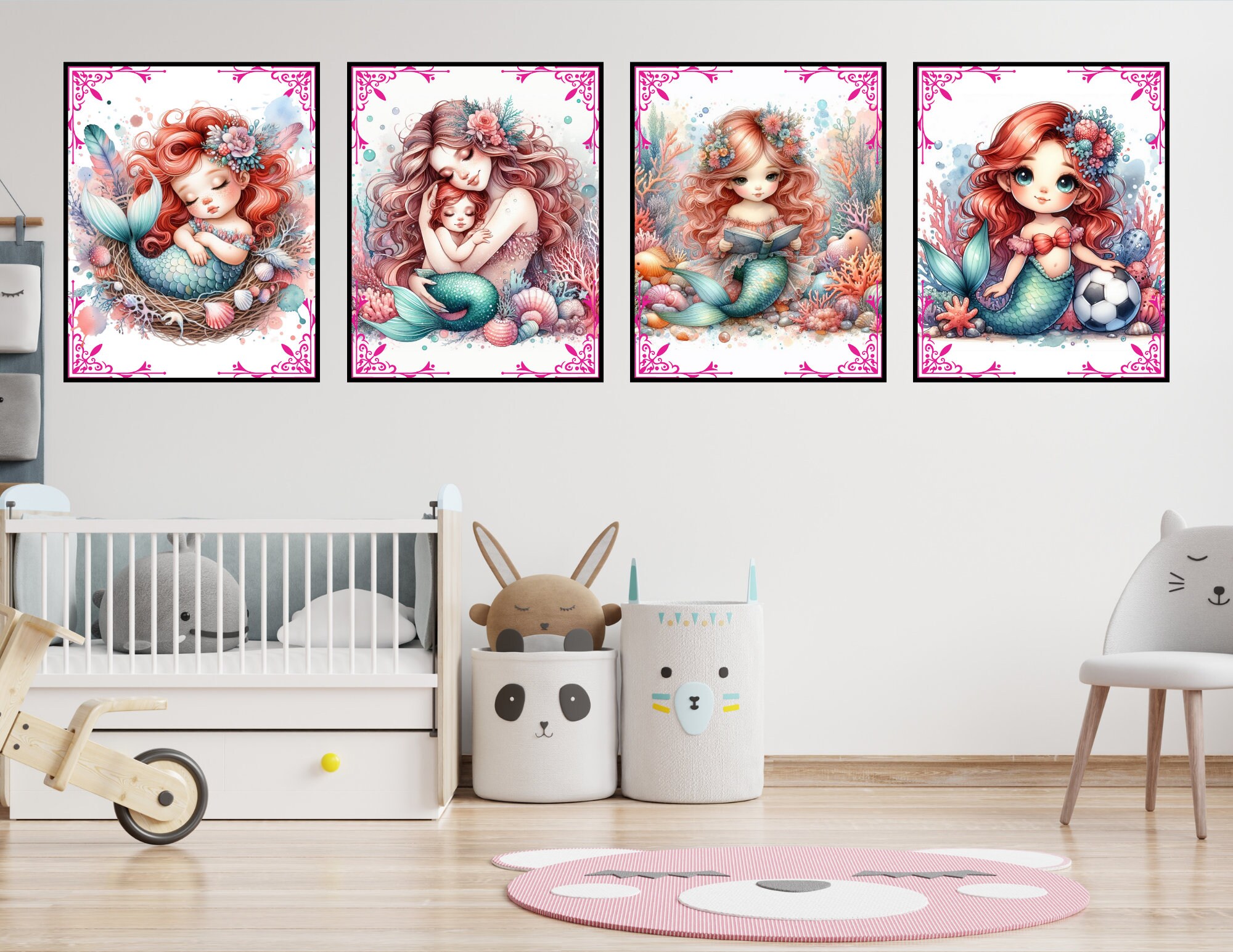 Digital Mermaid Art Prints Printable Nursery Wall Decor, Set of 4 ...