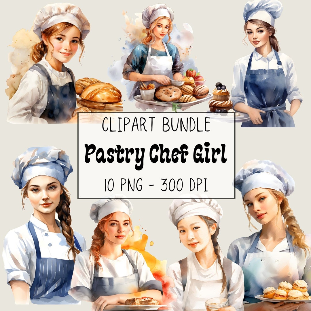 Pastry Chef Girls Clipart Bundle 10 Watercolor Png Chef - Etsy