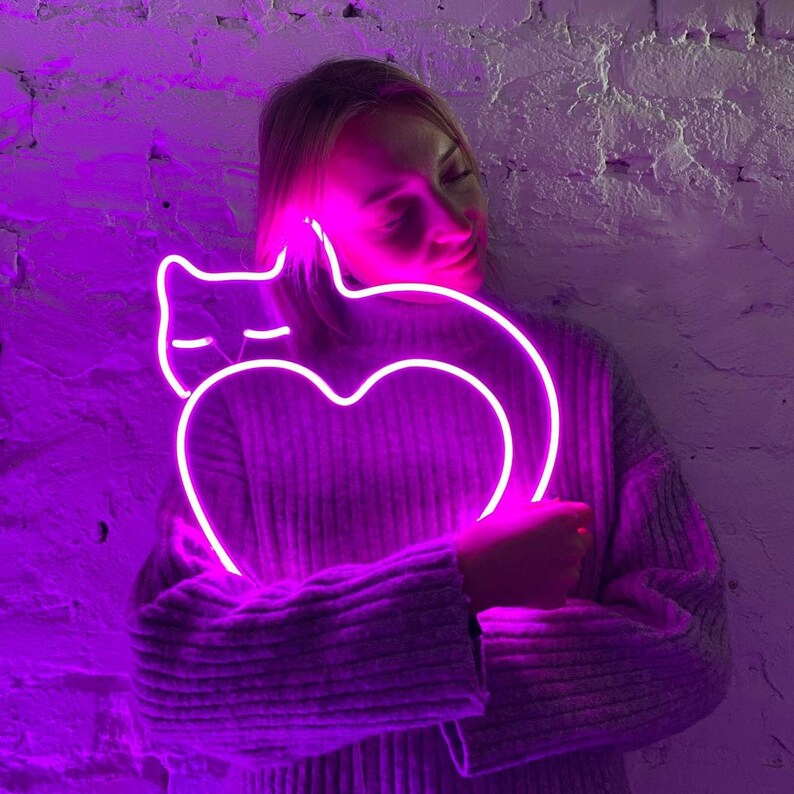 Cat Neon Sign, Cute Neon Sign, Pet Lower Themed Neon Sign, Neon Kitty ...