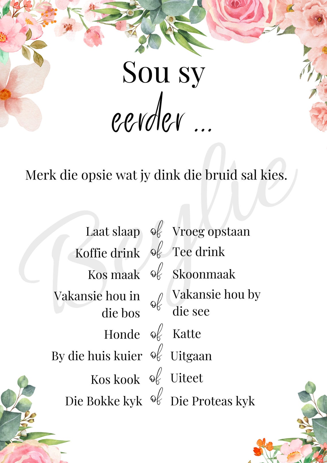 Bridal Shower Activities afrikaans - Etsy