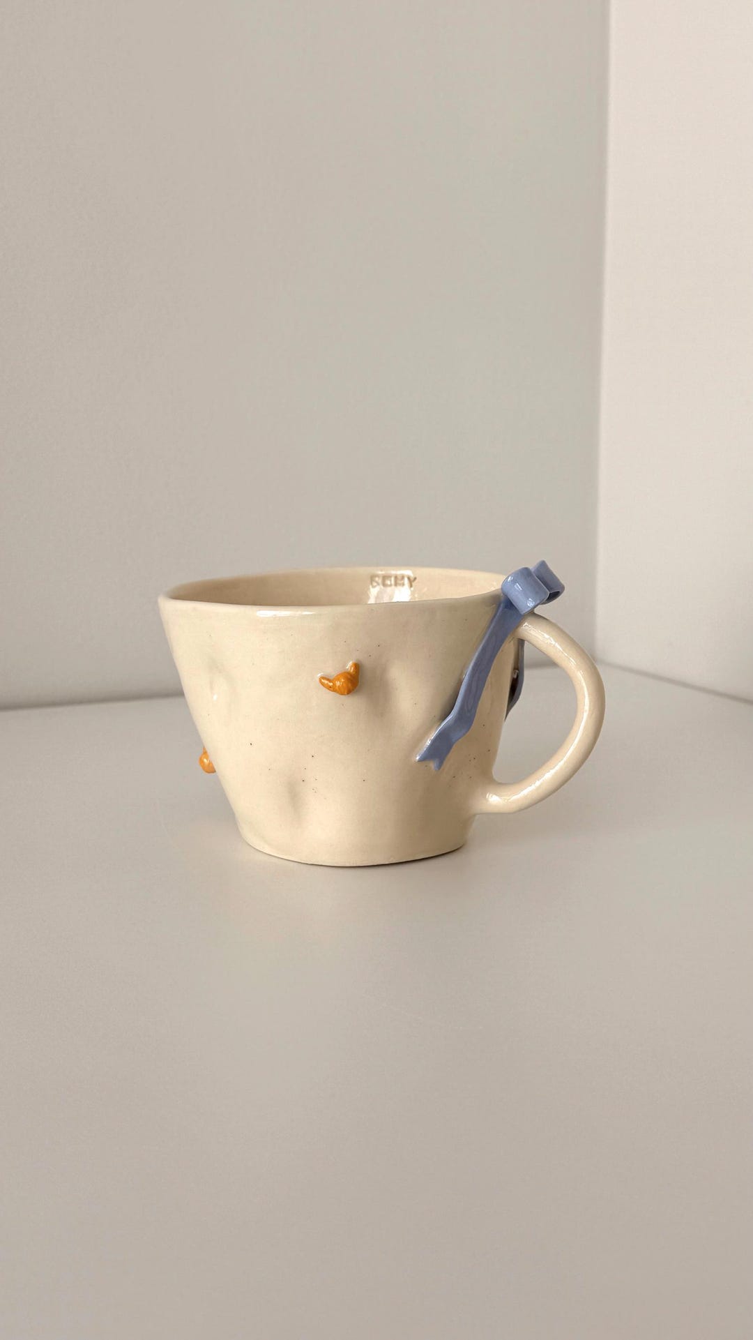 Croissant Bow Coffee & Tea Mug | Coquette Style Handmade Ceramic Mug ...