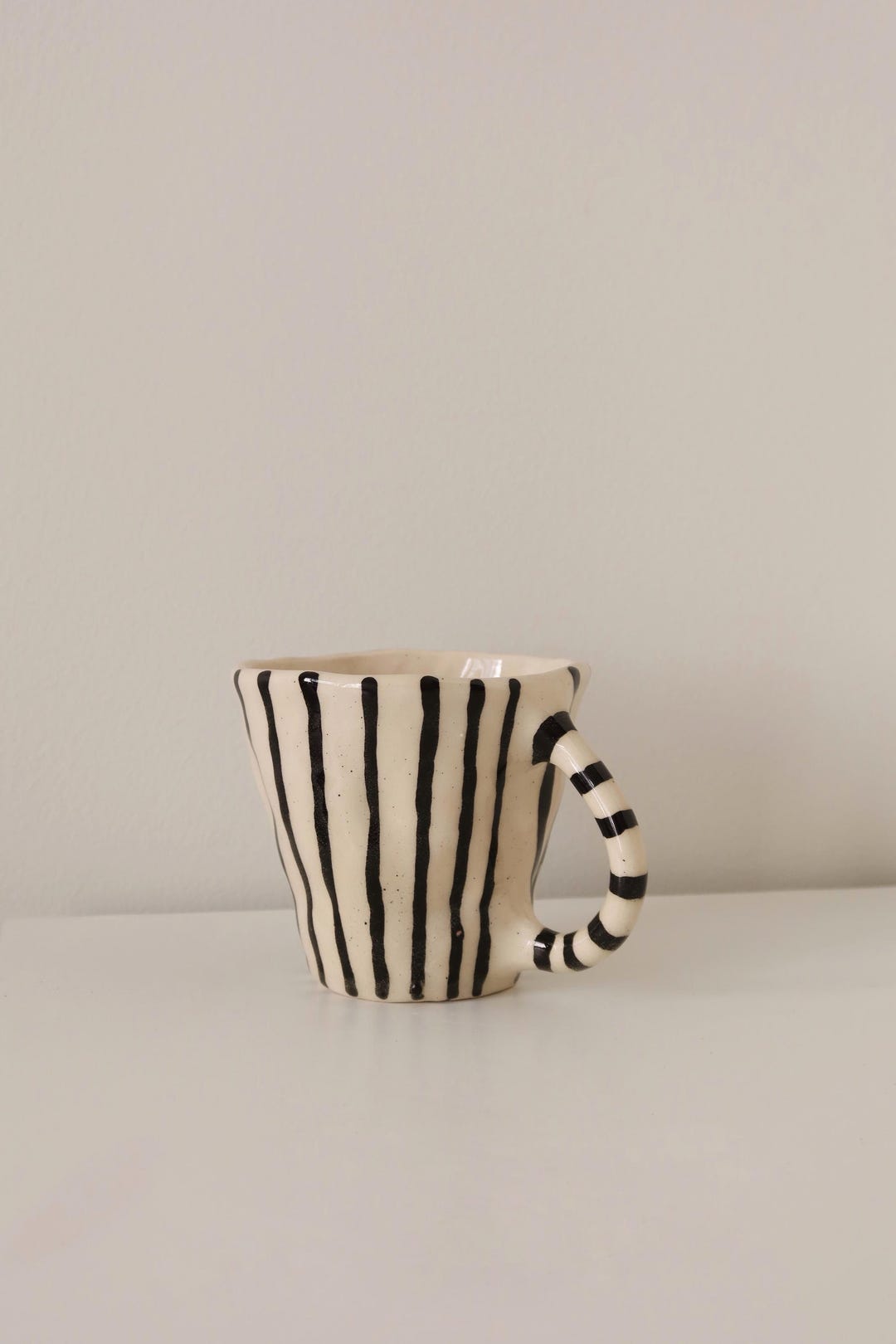 Striped Coffee & Tea Mug | Coquette Style Handmade Ceramic Mug | Cute ...