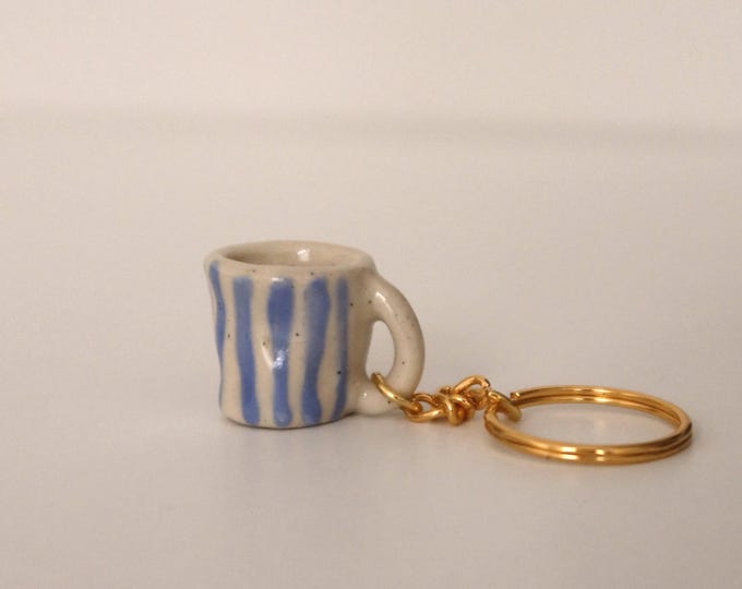 Blue Striped Mini Mug | Handmade Clay Keychain - Etsy