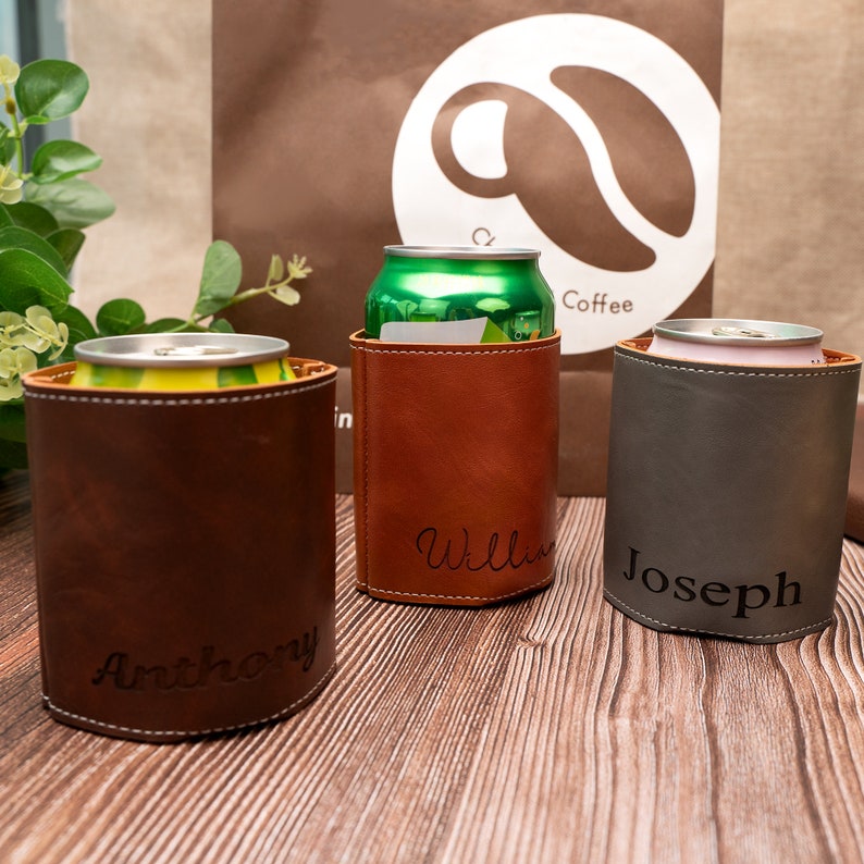 Personalized Faux Leather Can Cooler: Engraved Groomsmen Gift - Etsy