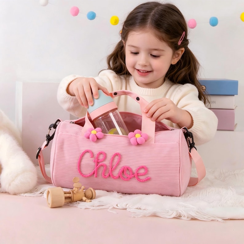Custom Name Gymnastics Bag for Kids, Corduroy Sports Duffel Cheer Bag ...