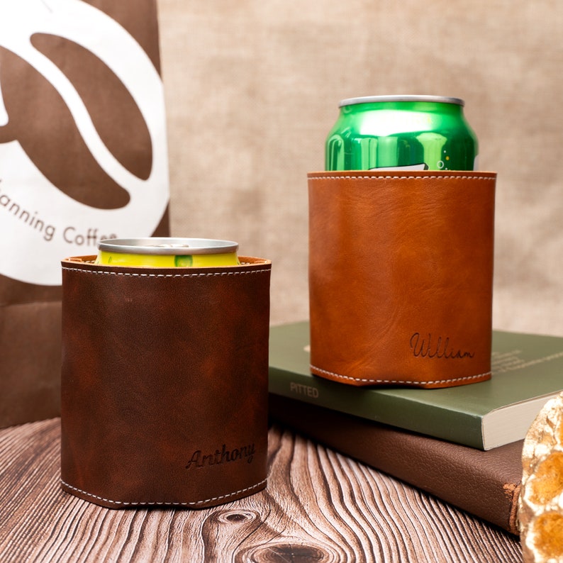 Personalized Faux Leather Can Cooler: Engraved Groomsmen Gift - Etsy