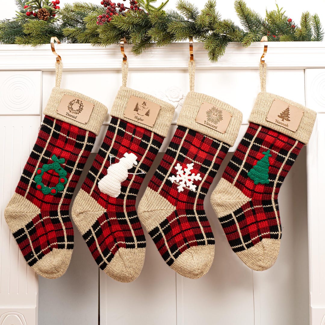 Personalized Christmas Stocking, Leather Patch Stockings, Family ...