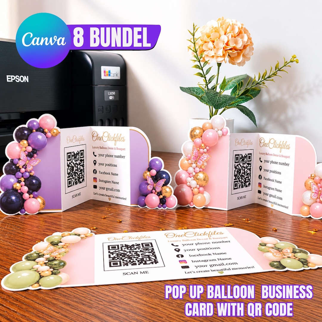 Pop up Balloon Business Card With QR Code Personalized | Printable ...