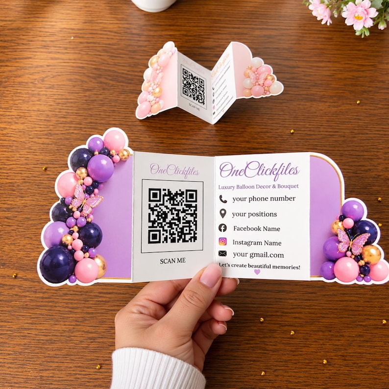 Pop up Balloon Business Card With QR Code Personalized | Printable ...