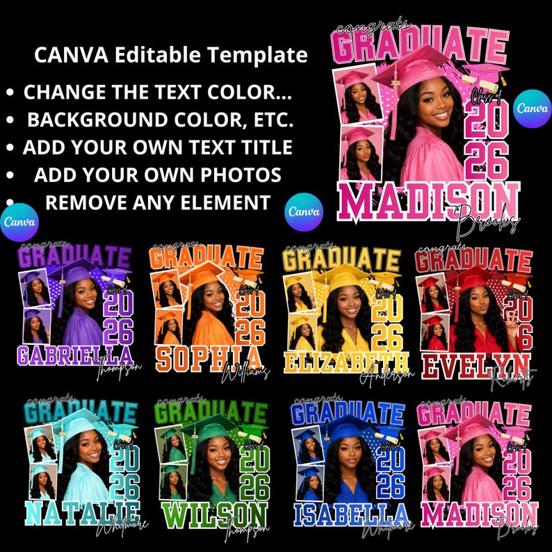 Graduation 2026 Canva Template, Editable Senior Photo Shirt, Class of ...