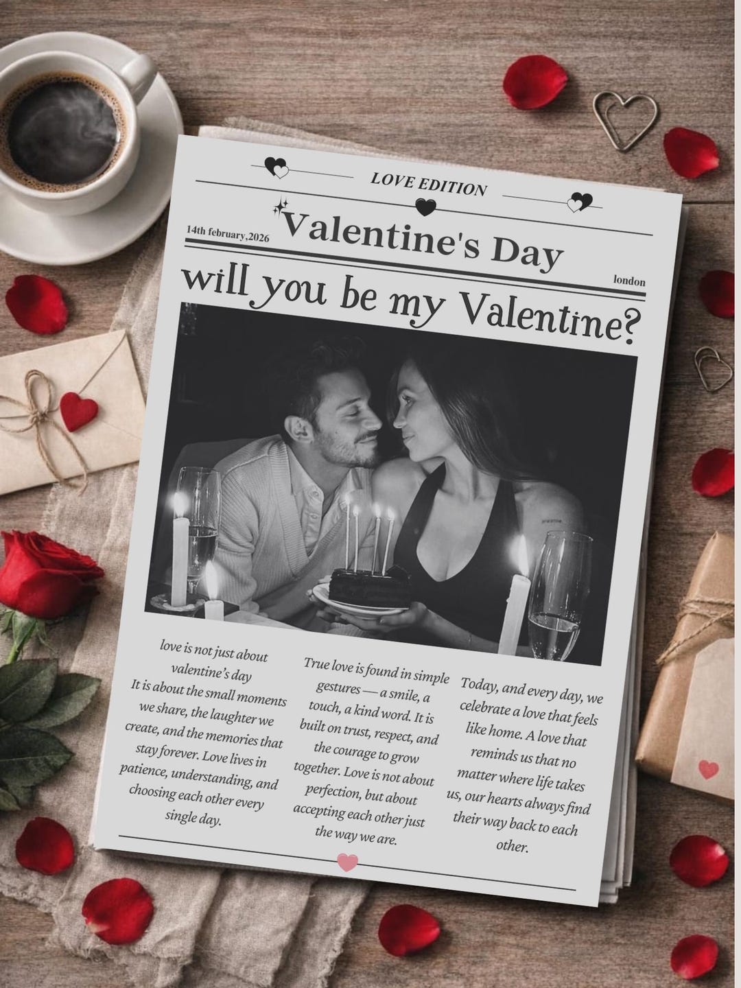 Valentine Newspaper Template Printable, Personalized Valentine Gift ...