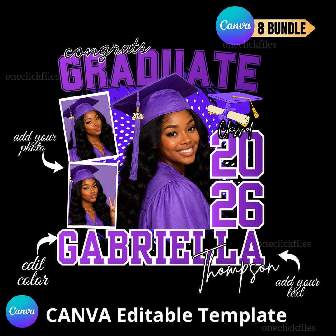 Graduation 2026 Canva Template, Editable Senior Photo Shirt, Class of ...
