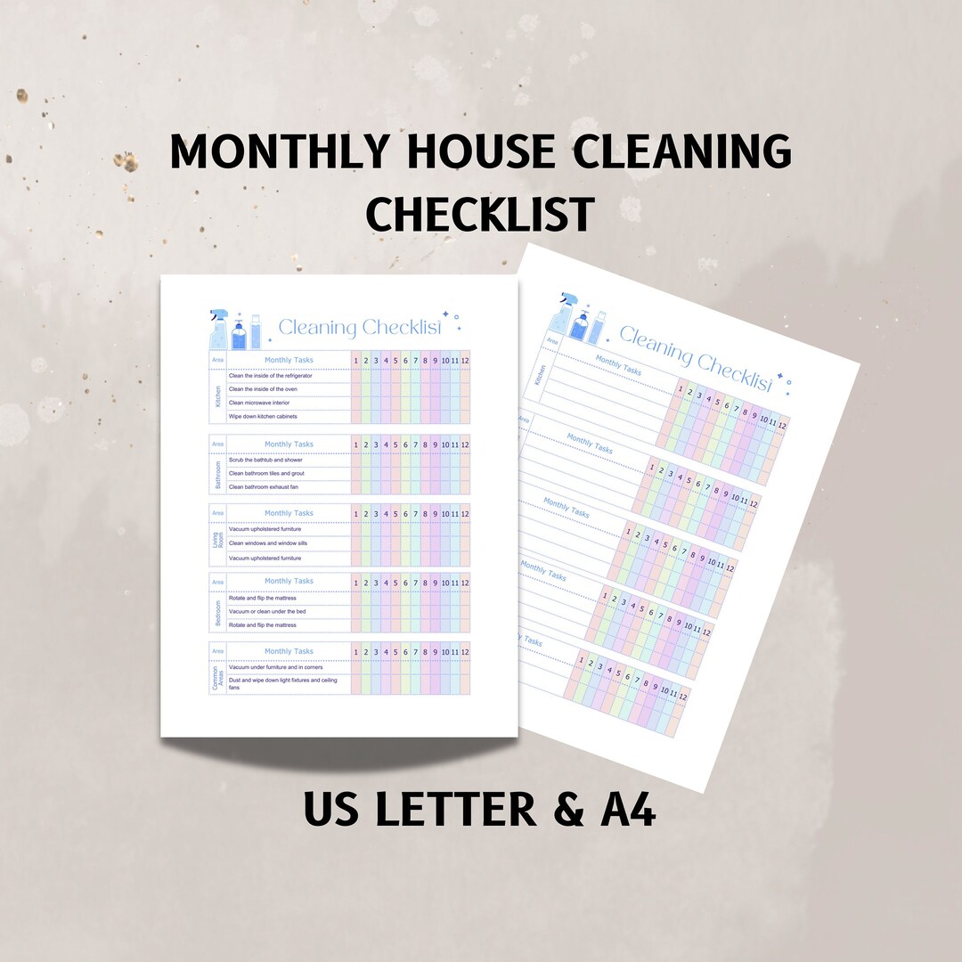 Printable Monthly Cleaning Chart Checklist, Cleaning Checklist, Monthly ...