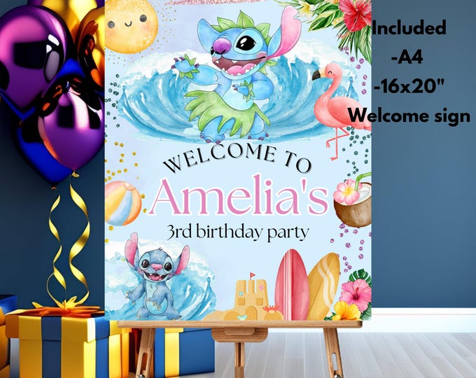 Letrero de bienvenida para fiesta de cumpleaños de Stitch, letrero de ...