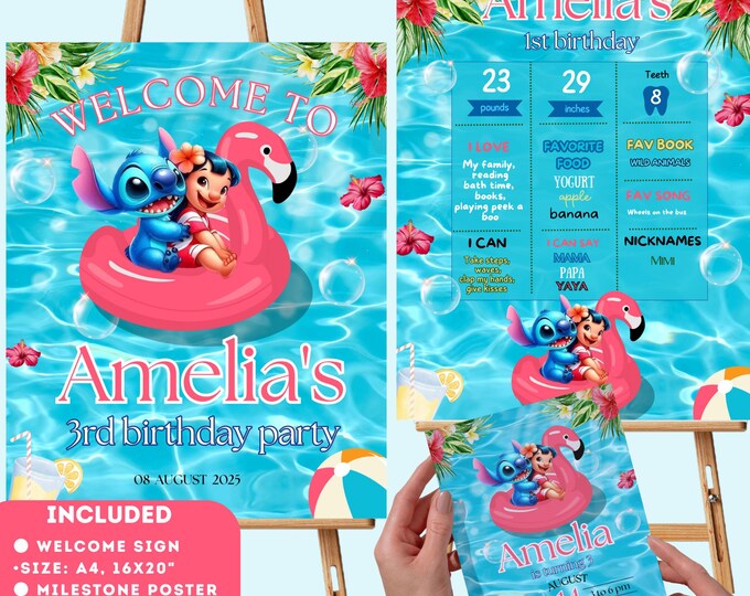 Letrero de bienvenida para fiesta de cumpleaños de Stitch, letrero de ...