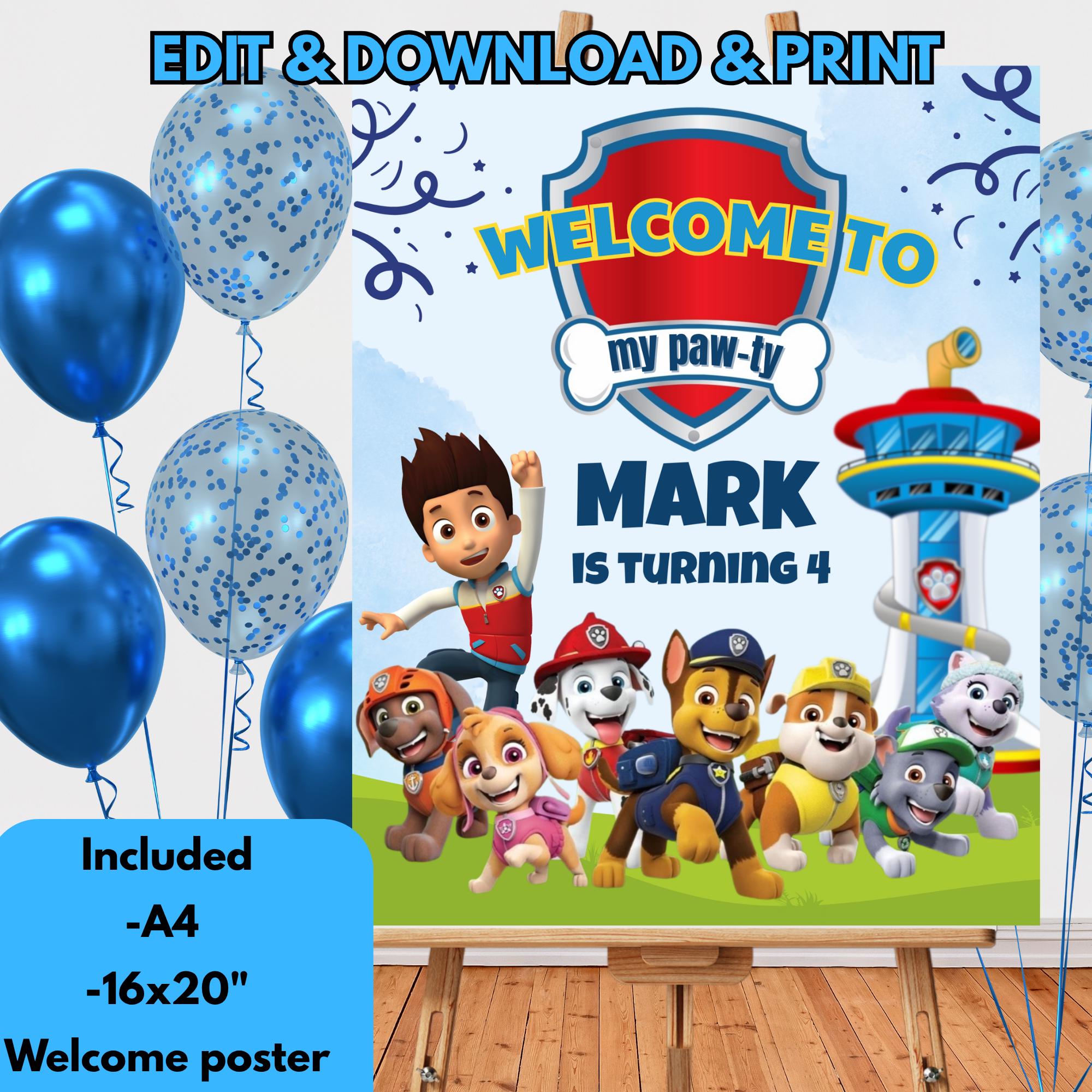Puppy Patrol Birthday Welcome Sign | Paw-ty Time Canva Template ...