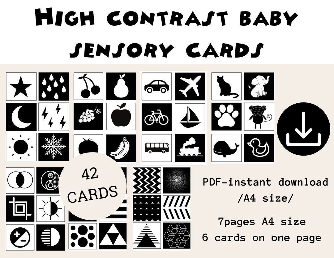 42 High Contrast Baby Cards Bundle - Printable Montessori Black and ...