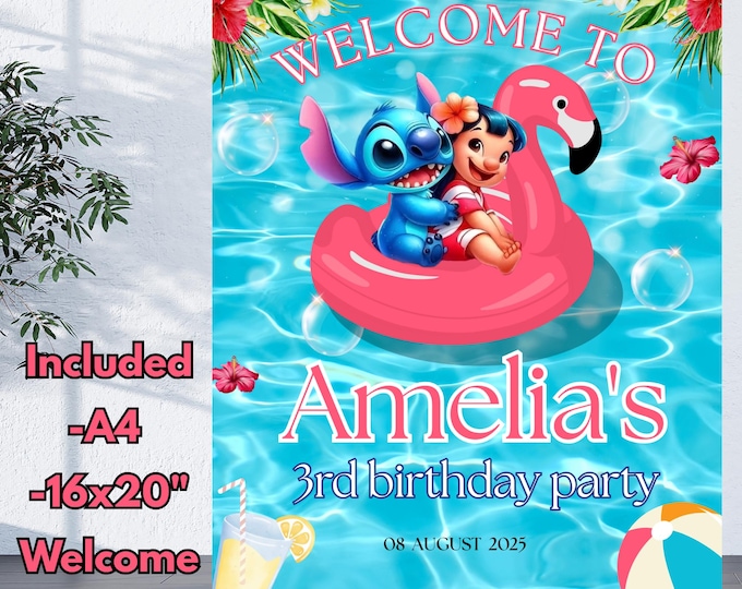 Letrero de bienvenida para fiesta de cumpleaños de Stitch, letrero de ...