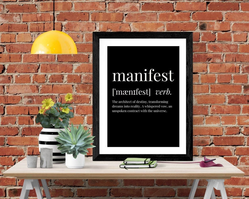 Manifest Definition Print, Typography Print, Printable Wall Art ...