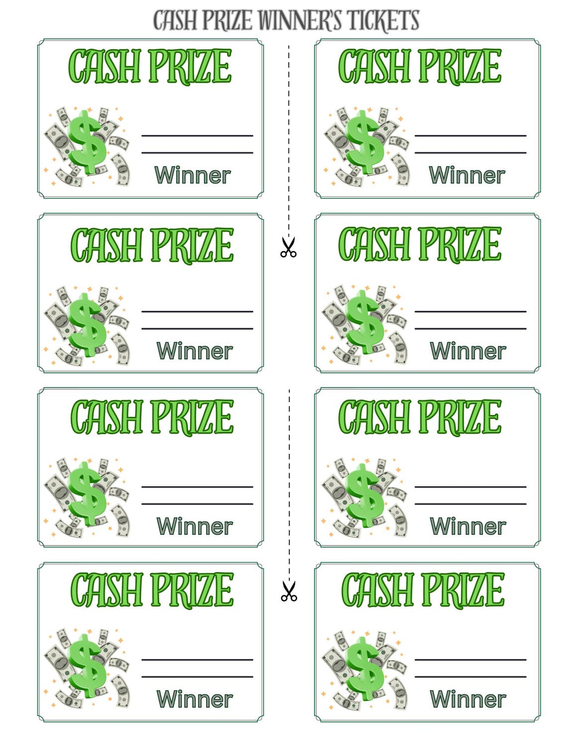 Printable Cash Giveaway Draw, 50/50 Tickets, Big Money Winner ...